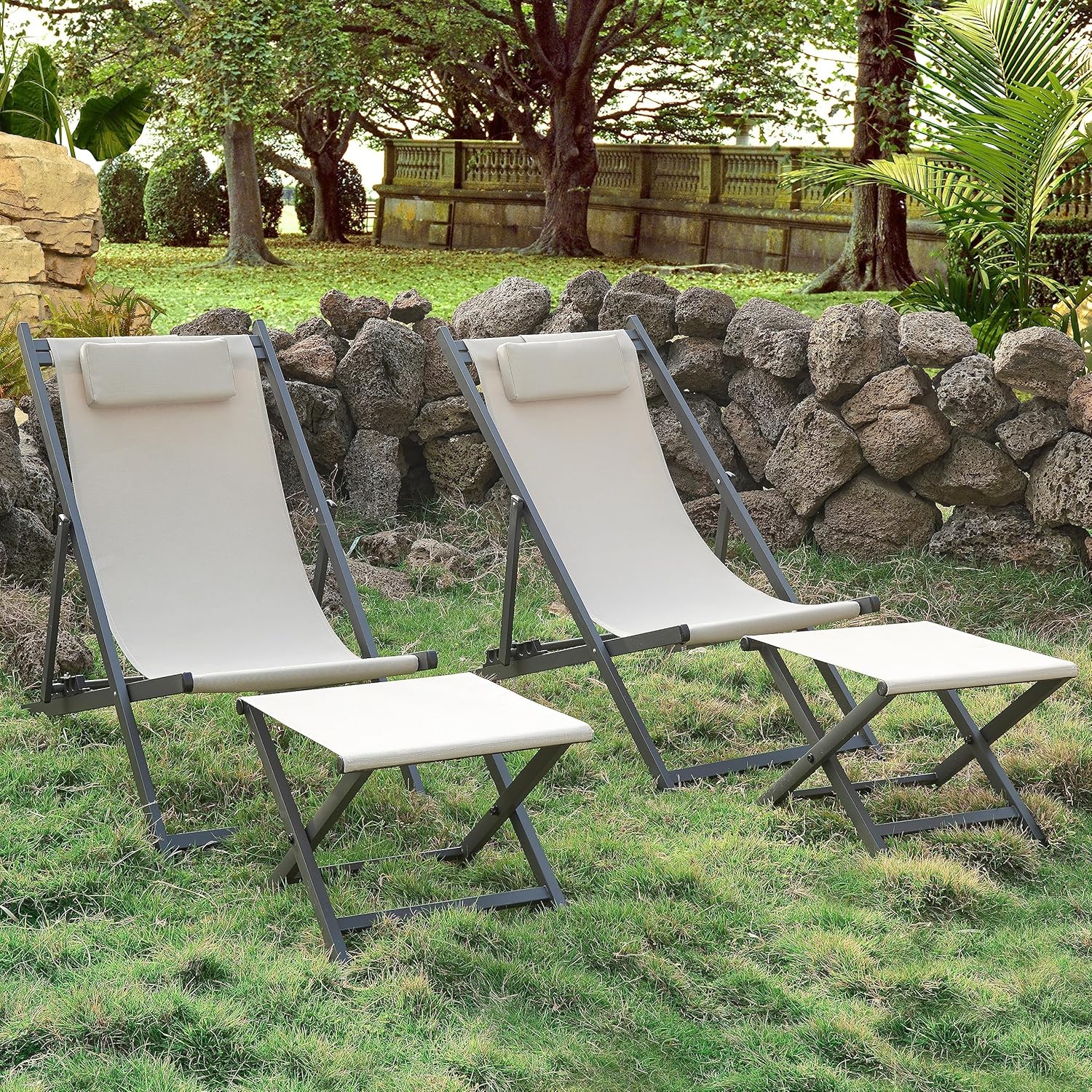Outdoor Sling Chairs Set of 2 Portable Folding Aluminum Reclining ...
